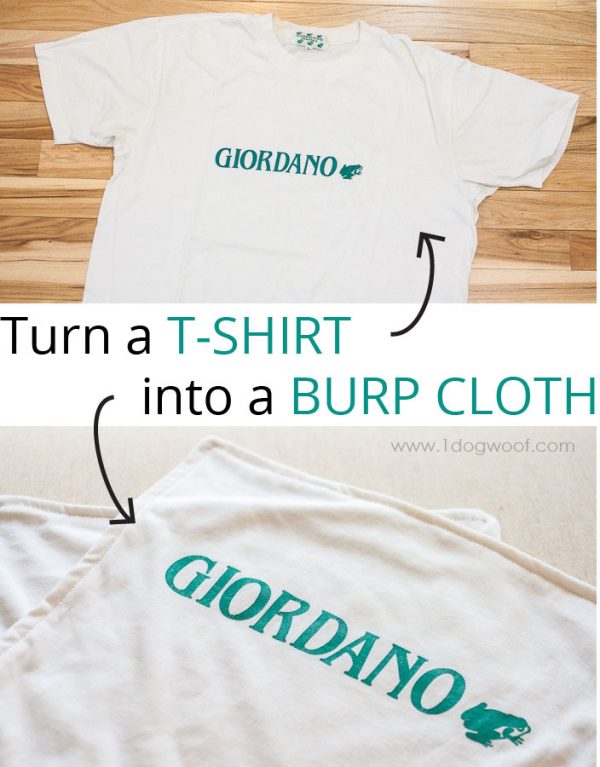 Easy Repurposed T-shirt Burp Cloths - One Dog Woof